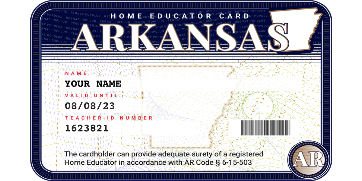 AR Homeschool Teacher ID Card
