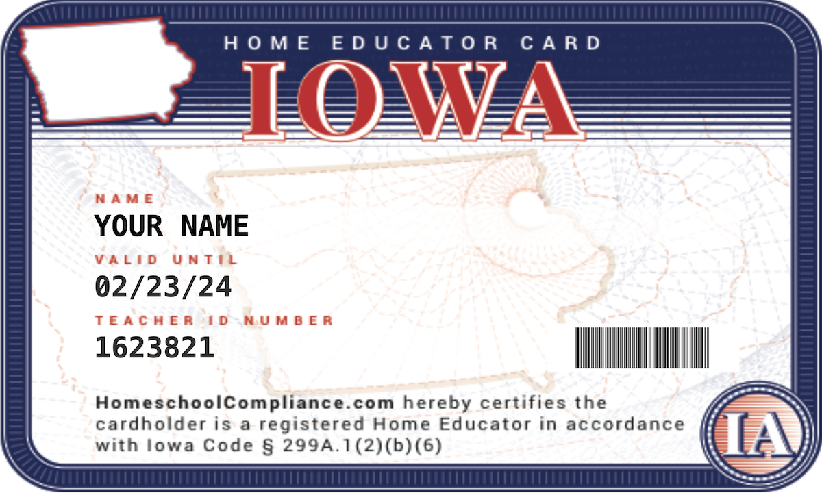 Iowa Homeschool Teacher ID Card