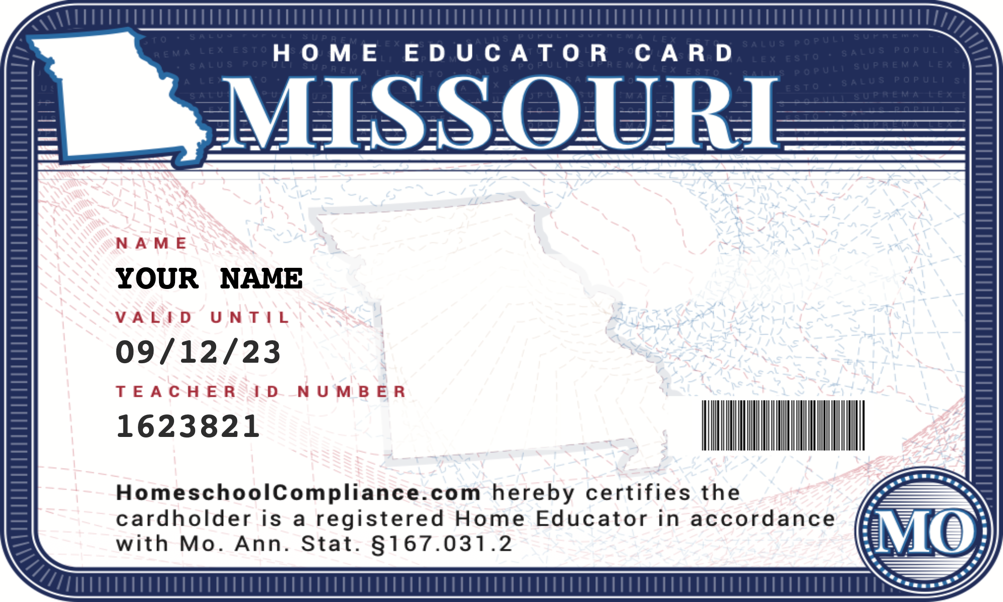 MO Homeschool Teacher ID Card