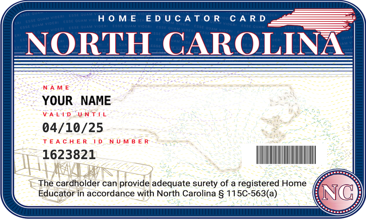 NC Homeschool Teacher ID Card