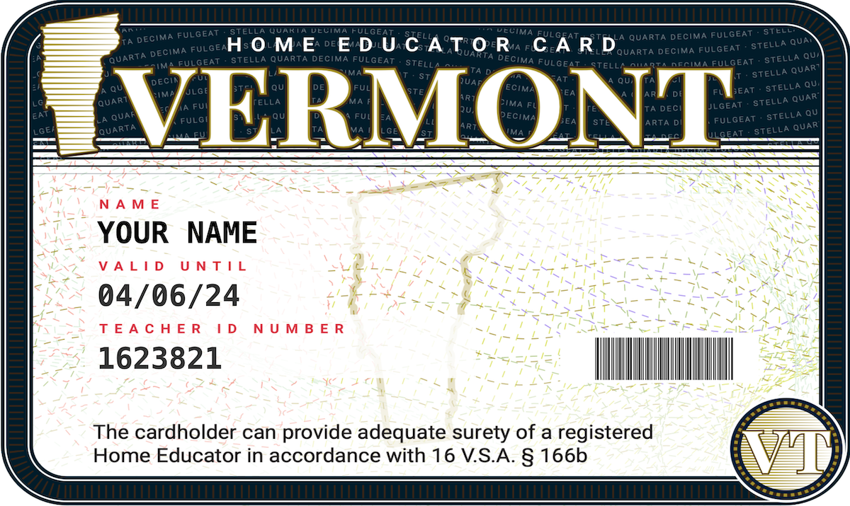 Vermont Homeschool Teacher ID Card - Get VT Educator Discounts
